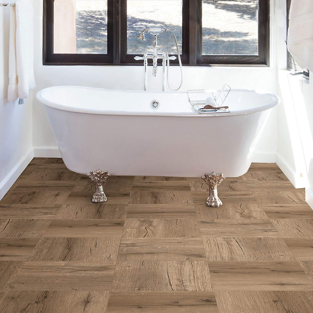 FloorPops FP3319 Pickling Peel & Stick Floor Tiles, Brown