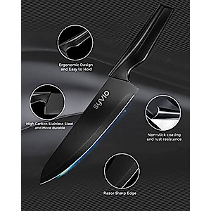 syvio Knife Sets for Kitchen with Block, Kitchen Knife Sets 14 Piece with Built-in Sharpener, Kitchen Knives for Chopping, Slicing, Dicing&Cutting