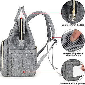FANCYOUT Diaper Bag Backpack with USB Charging Port and Stroller Straps, Maternity Nappy Bag with Insulated Feeding Bottle Pocket (Grey)
