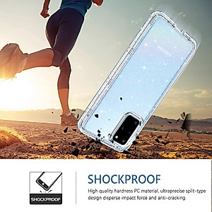 GUAGUA Galaxy S20 Plus Case Samsung S20 Plus Case Glitter Bling Crystal Clear 3 in 1 Hybrid Hard PC Soft TPU Bumper Cover Shockproof Protective Case for Samsung Galaxy S20 Plus 6.7-inch Transparent