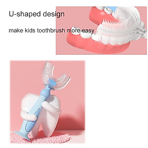 claiol Manual U-Shaped Toothbrushes for Kids 2-12 Years, Upgraded Silicone Toothbrush-Head More Comfortable Toothbrush for Children. (6-12 Years, Blue)