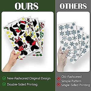 Yovkky 88 PCS Merry Christmas Window Clings, 2024 New Year Christmas Mouse Xmas Tree Green Red Stickers Decals Decor, Peppermint Candy Wreath Winter Snowflakes Holiday Party Home Kitchen Decorations