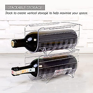 Crystalia Wine Storage Rack for Refrigerator, Plastic Water Bottle Organizer for Fridge, Vertical Stackable Beverage Stand for Soda, Beer and Vine, Clear Plastic Countertop Cabinet Bottle Holder