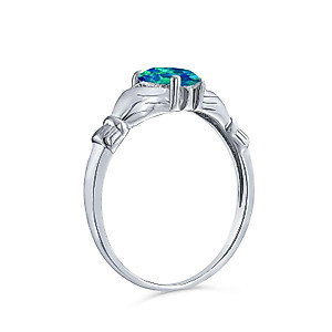 Personalize Sorority Sister BFF Celtic Irish Friendship Promise Crown Heart Blue Created Opal Claddagh Ring For Women Teen .925 Sterling Silver October Birthstone Customizable