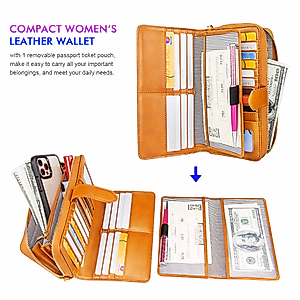 nuoku Wallet for Women RFID Blocking Credit Card Holder with Large Capacity Leather Wristlet (Brown)