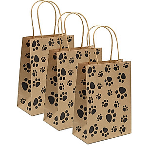 YYaaloa 30pcs Small Gift Bags with Handle Bulk Paw Print Brown Party Favor Paper Shopping Bags for Kids Birthday Xmas Party Supplies Retail Bags (Paw Print Brown, Small 30pcs)