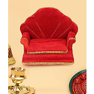 NAVRANG Wooden Laddu Gopal's Meenakari Singhasan for Mandir/God Idols/Pooja Chowki/Kanhaji Sinhasan Red Colour