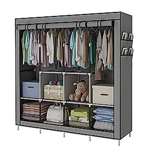 ACCSTORE Portable Wardrobe Clothing Wardrobe Shelves Clothes Storage Organiser with 4 Hanging Rail,Grey