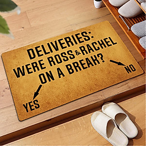 Funny Welcome Front Door Mats Indoor Entrance Rug Deliveries Were Ross And Rachel On A Break Personalized Monogram Kitchen Rugs and Mats With Anti-Slip Rubber Back Novelty Gift Mat(23.7 X 15.9 in)