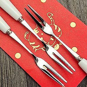Fruit fork Appetizer Dessert Forks Mini Forks 18/10 Stainless Steel Dessert Teaspoons 8 Packs (Creative Handle material Ceramics) for Party,Banquet,Cocktail, (Set of 8) SUS304