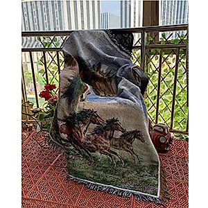 EZ.enjoy Western Galloping Horse Woven Tapestry Throw Blanket with Fringe 50X60 Inches