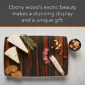 Stella Falone Reversible Wood Cutting Board Made of Solid West African Crelicam Ebony Wood – 18'' x 11.4'' X 1.6'', Heavy-Duty, Premium Serving Board with Carved Grip Edge – Includes Conditioning Oil