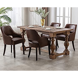 Kmax PU Leather Dining Chairs Set of 2 Upholstered Side Chairs Farmhouse Accent Chairs with Open Back Wood Legs for Dining Room Guest Room Restaurant, Brown