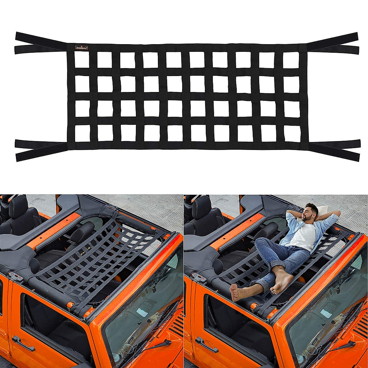 Seven Sparta Car Roof Net Hammock Mesh Cargo Netting Compatible with Jeep Gladiator JT & Jeep Wrangler YJ, TJ, JK, JKU, JL, JLU 1987-2024 4-door and 2-door