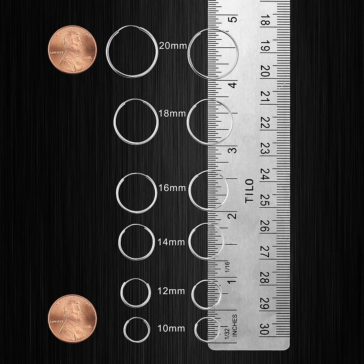 14k White Gold Round Endless Hoop Earrings - 10-18mm (10mm)…