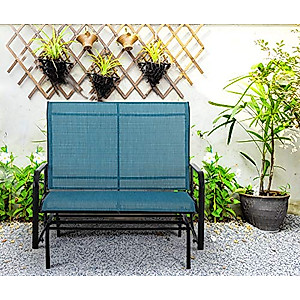 PHI VILLA 2 Seats Patio Glider Bench, Outdoor Swing Glider Loveseat Chair for 2 Person, Lawn Garden Deck Rocking Seating of Sling Fabric & Steel Frame, Blue