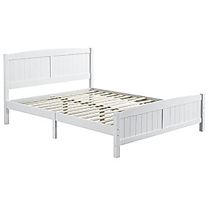 ZKTYQUIHE Wooden Bed,Queen Pine Single-Layer Core Vertical Stripe Full-Board Curved Headboard with The Same Bed Tail, White