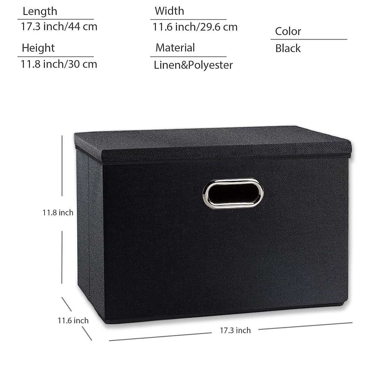 Golden Bauhinia Linen Fabric Collapsible Storage Bins with Lids - Multi-Purpose Organizer Containers for Home, Bedroom, Closet, Office, and Nursery (17.3’’x 11.8’’x 11.6’’)