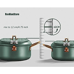 RANRAN Japanese Tempura Deep Fryer Pot with Thermometer and lid 20 cm / 8 inches 2200ml 2.3 Quart with nonstick coating Mini Deep Fryer tempura/chicken/fish/shrimp Perfect for Couples (Green Black) Easy Clean RRSRSYZG