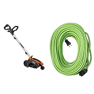 WORX WG896 12 Amp 7.5 Inch Electric Lawn Edger & Trencher, Orange and Black & Yard Master 9940010 Outdoor Garden 120-Foot Extension Cord, Light Duty, Water Resistant, Lime Green