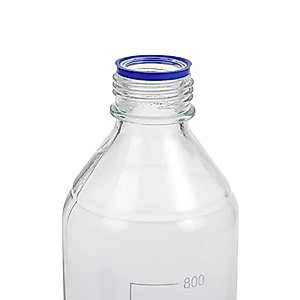 Moonetto 4 Pieces 1000ml Graduated Round Media/Storage Glass Bottle With GL45 Blue Polypropylene Screw Cap