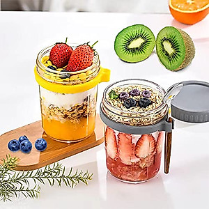 KISCVXE Overnight Oats Containers with Lids and Spoon,Overnight Oats Jars,10 Oz Cereal Dispenser,with Measurement Marks,Cereal, Milk, Vegetable Fruit Salad Storage Container 2PCS