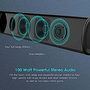 BESTISAN 100 Watt 40 Inch TV Sound Bar, Home Theater System Wired and Wireless Soundbar Speaker(Bluetooth 5.0, 105dB, Dsp Audio, Bass Adjustable, Wall Mountable)