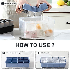 3 Pack Large Ice Cube Trays for Freezer with Lid and Bin, 2 Inch Silicone Big Square Ice Cube Molds Making 24 Cubes for Whiskey, Cocktails, Beverages, Soups, Frozen Treats, BPA Free