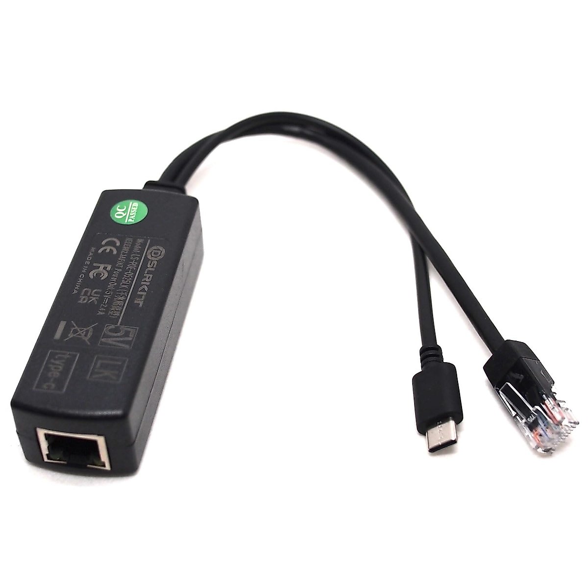 DSLRKIT Gigabit USB Type C Active PoE Splitter 48V to 5V IEEE802.3af Power Over Ethernet for Raspberry Pi 4 4B
