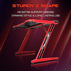 Flamaker Gaming Desk 44 Inch Gaming Table Computer Desk Gamer Table Z Shape Game Station with Large Carbon Fiber Surface, Cup Holder & Headphone (Red)