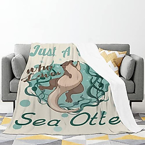 Sea Otter Throw Blanket Soft Flannel Blanket Lightweight Microfiber Blanket for Room Bed Sofa 50"X40" Inches