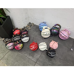 Multicolored Graffiti Print Round Ball Shape Unique Clutch Top-Handle Satchel Handbag (Ball Shape w/Plastic Chain (Smaller) - zBlack)