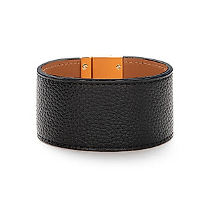 Rantanto Braid Leather Wrap Bracelet Trendy Stackable Crystal Cuff Boho Gold Heart Bracelet Jewelry Gift For Women, Wide Black