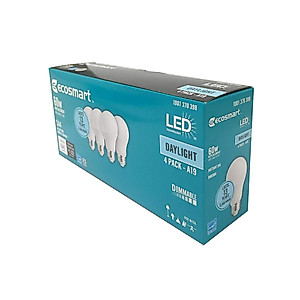 (4 Pack) Ecosmart A19 LED 60 Watt Replacement (8.5W) Daylight White (5000K) 840 Lumens Energy Star Rated Medium Base E26 Dimmable Regular Shaped Light Bulbs