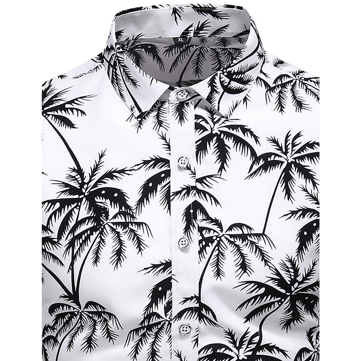 LEFTGU Men's Printed Beach Hawaiian Button-Down Slim fit Dress Shirt (White 9019, Medium)