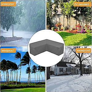 SUNSURE Patio L-Shaped Sectional Sofa Cover Waterproof Outdoor Furniture Cover 420D Heavy Duty V-Shaped Sectional Couch Cover Gray Lawn Garden Furniture Set Covers with Buckle Strap (V118x118in)