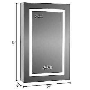 KRISTALLUM LED Lighted Medicine Cabinet Front & Backlit Dimmable Colours, Clock & Temp, USB Outlets