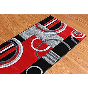 Masada Rugs, Sophia Collection Hand Carved Area Rug Modern Contemporary Red Grey White Black (2 Feet X 7 Feet 3 Inch) Runner