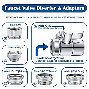 Handheld Shower with Faucet Douche Attachments, Shower 3 Heads in Aluminium - with Faucet Splitter, 59 inch Hose and Hook up Toilet or Wall Mount