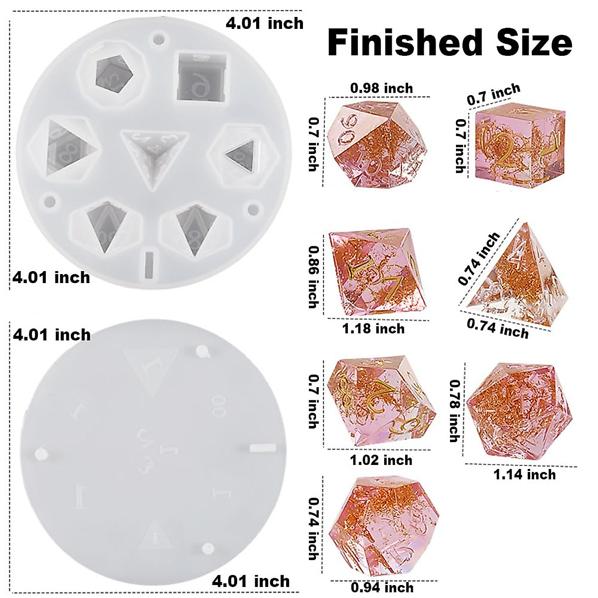 RESINWORLD 7 Piece Sharp Edge Polyhedral Dice Mold, DND Dice Resin Molds for Board Games, Silicone Molds for Resin Dice Making