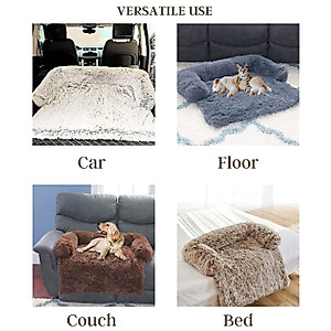 DRIPPY PETS Calming Dog Beds for Medium Dogs, Plush Dog Mat with Fluffy Neck Bolster, Protects Furniture with Removable and Washable Cover for XL Large Medium Small Dogs and Cats (Dark Gray - Medium)