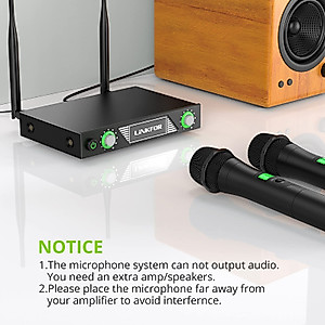 LiNKFOR Wireless Microphone, UHF Wireless Karaoke Microphone System, Professional Dual Cordless Microphone 196ft Transmission Range, Wireless Mic for Church, Wedding, Conference, Party