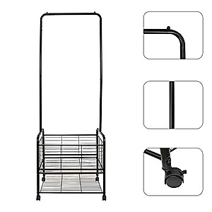 Fishat Pink Simple Garment Rack & Laundry Hamper Butler Cart Basket