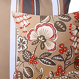 Phantoscope Pack of 2 Outdoor Indoor Throw Decorative Pillow Cover Decorative Waterproof Striped Floral Patio Pillows Cushion Case for Couch Tent Park, Light Coffee 18 x 18 Inches