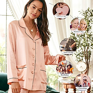 COLD POSH Womens Silk Pajamas Set Slim Fit Long Sleeve Classic Sleepwear Luxury 100% Mulberry Silk Luxury 22 Momme Loungewear,Pink,XL