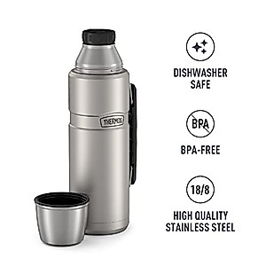 THERMOS Stainless King Vacuum-Insulated Beverage Bottle, 40 Ounce, Matte Steel