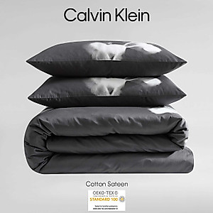 Calvin Klein - Queen Duvet Cover Set, Soft Cotton Sateen Bedding, Floral Home Decor (Orchid Charcoal Grey, Queen)