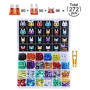 Winlyn 272pcs - Car Blade Fuses Assortment Kit, Automotive Fuses - Standard & Mini & Low Profile Mini (2A/ 5A/ 10A/ 15A/ 20A/ 25A/ 30A/ 35A), Car Boat Truck SUV Automotive Replacement Fuses