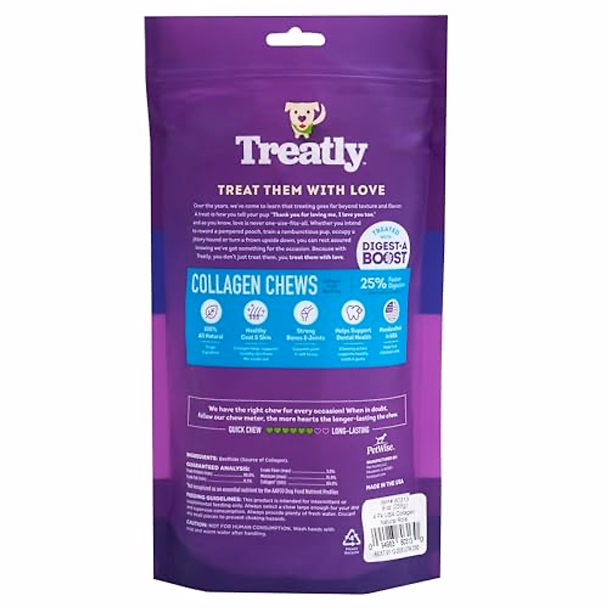 Treatly USA Collagen Rolls 9-10" Dog Chew Treats - Natural Flavor, 4 Count/1 Pack