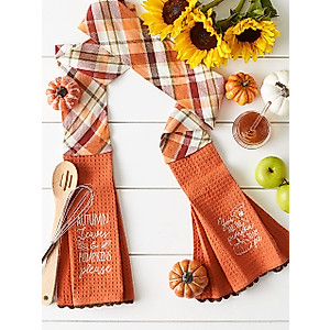 DII Pumpkin Spice Fall Kitchen Towels Collection Durable Cotton Cloth, Decorative and Absorbent, Dish Towel Scarf, 4x70, Autumn Check